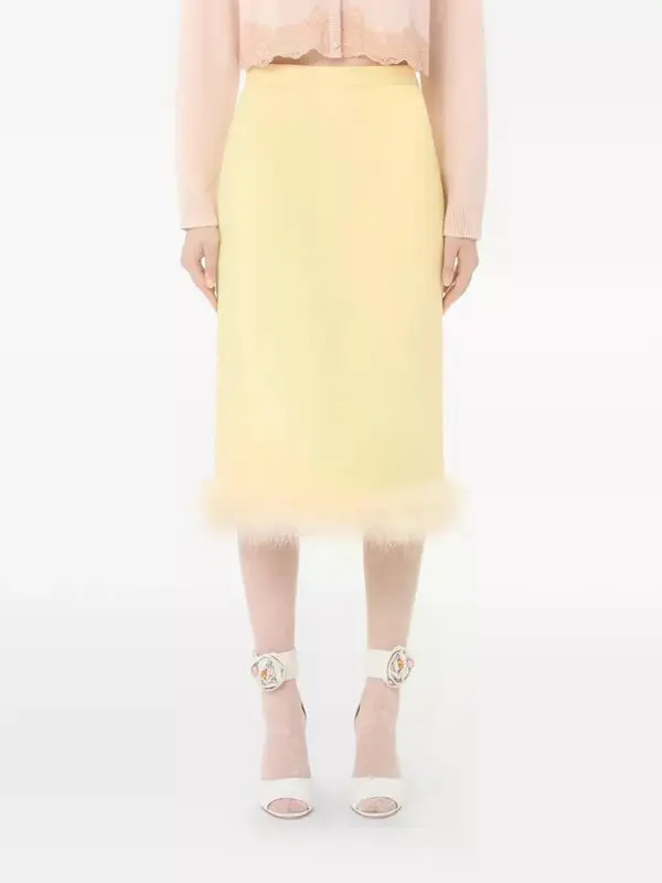 Valentino Garavani Feather Trim Crepe Couture Midi Skirt - Yellow