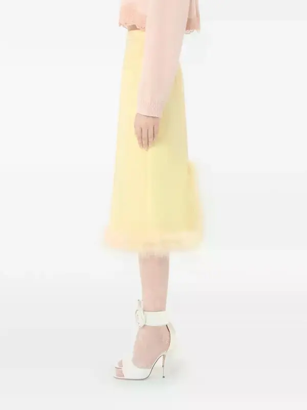 Valentino Garavani Feather Trim Crepe Couture Midi Skirt - Yellow
