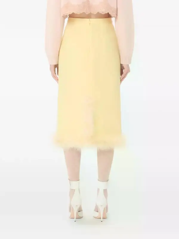 Valentino Garavani Feather Trim Crepe Couture Midi Skirt - Yellow