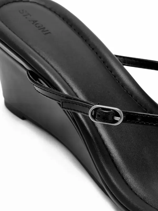 ST. AGNI Petit Belt Buckle Wedged Sandals