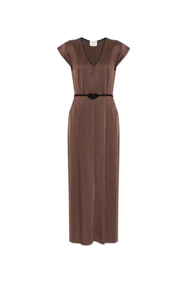 FORTE_FORTE Satin Maxi Dress With Belt - Brown