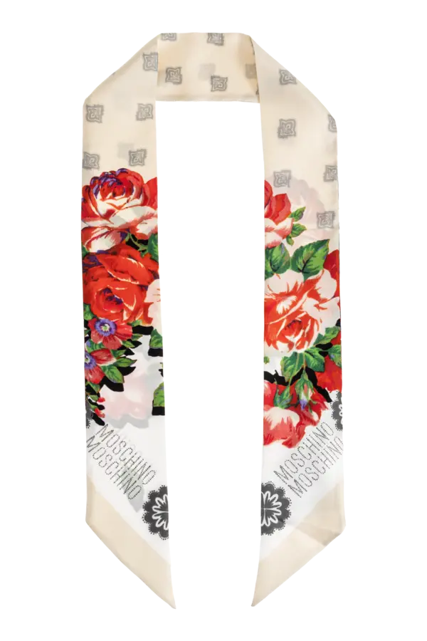 Moschino Silk Scarf With Floral Motif - Cream