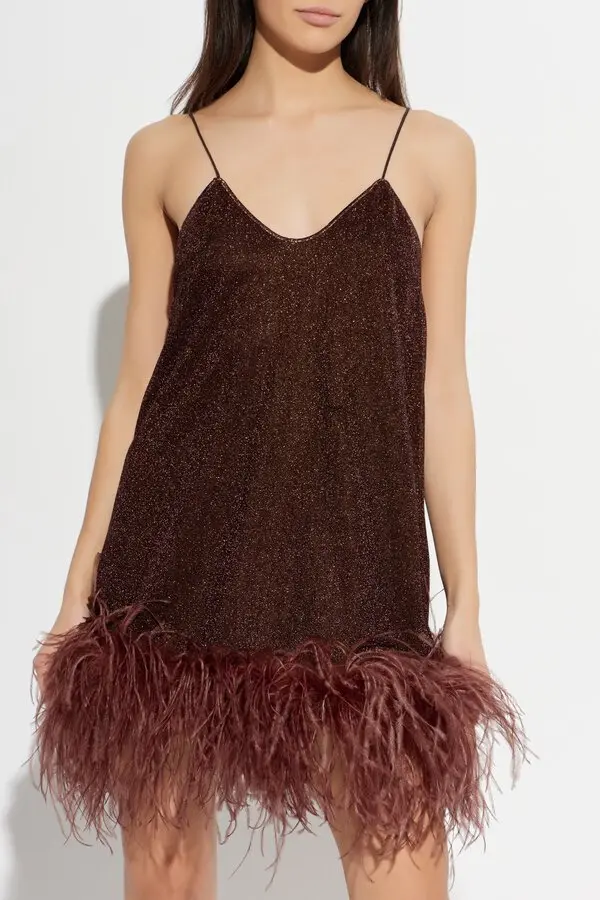 Oseree Mini Dress With Feather Detail