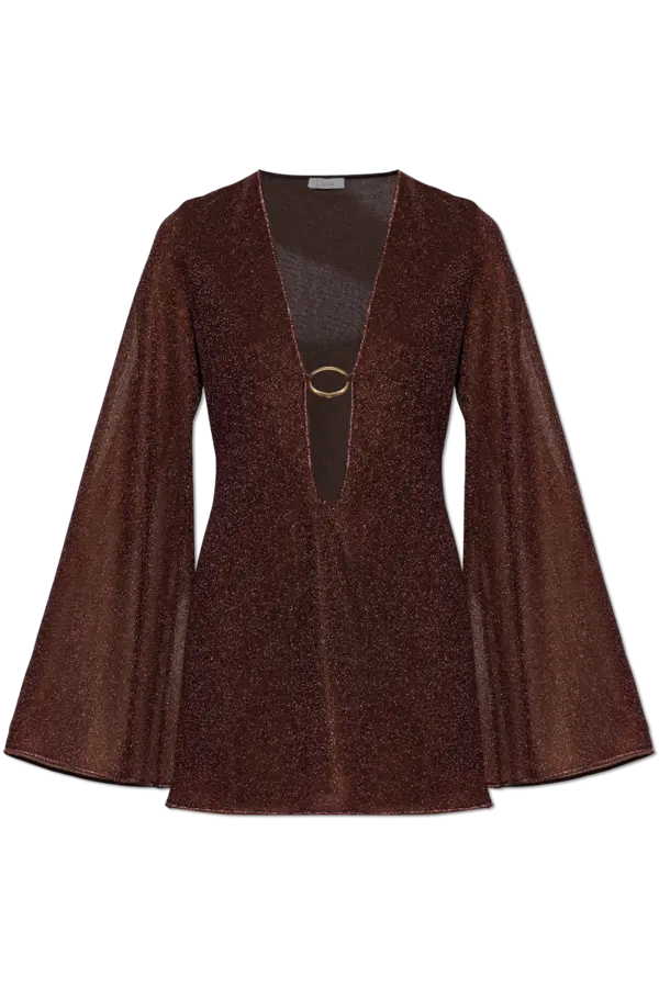 Oseree Lurex Thread Mini Dress - Brown