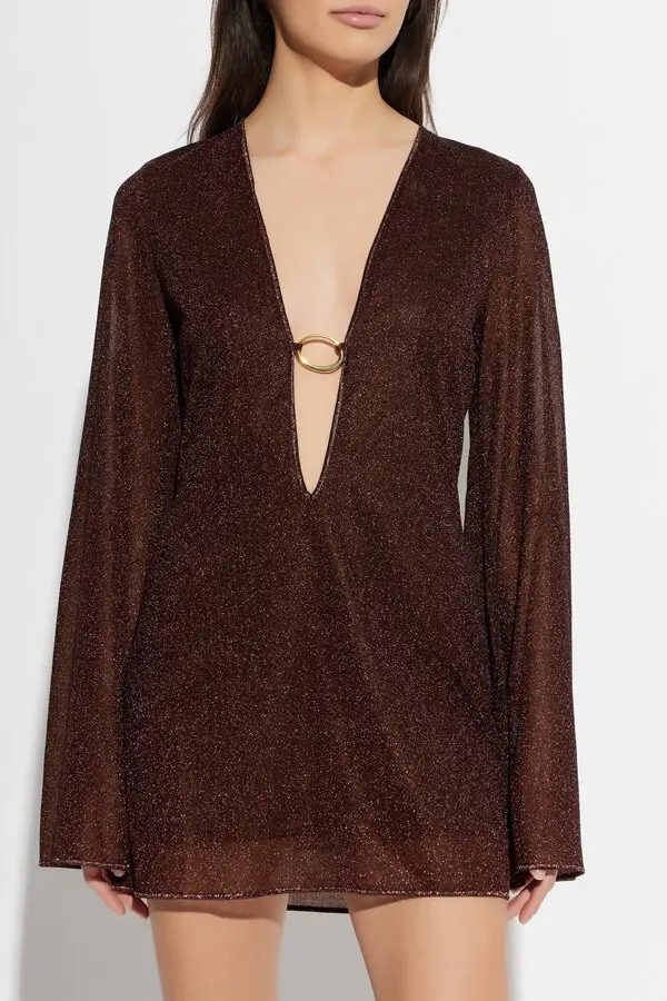 Oseree Lurex Thread Mini Dress - Brown
