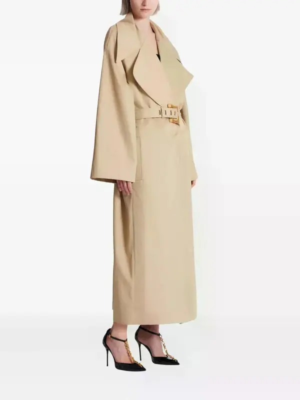 Balmain Belted Cotton Gabardine Trench Coat