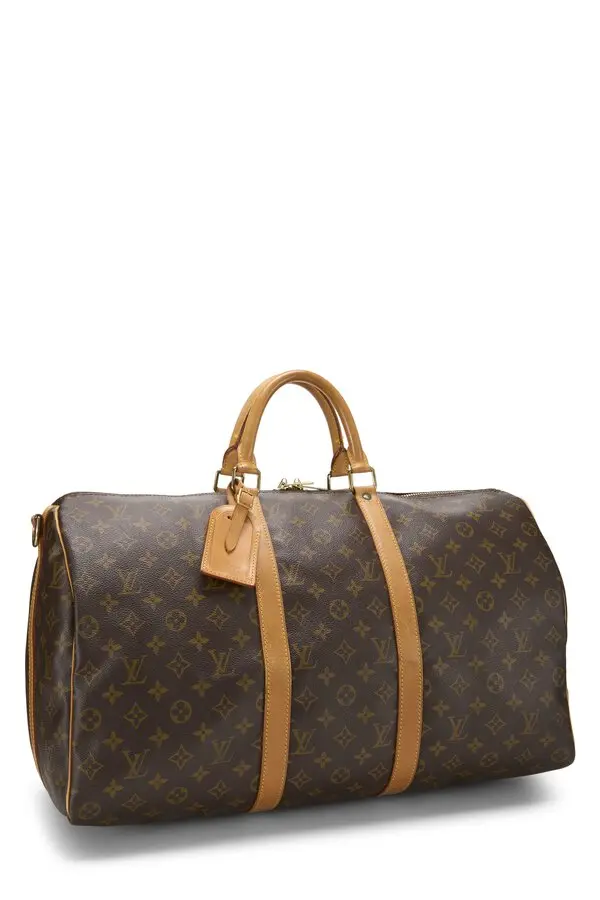 LOUIS VUITTON Monogram Keepall Bandouliere 50 Travel Bag - Brown