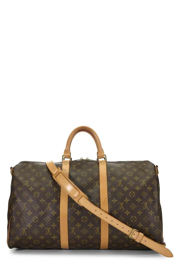 LOUIS VUITTON Monogram Keepall Bandouliere 50 Duffle Bag - Brown