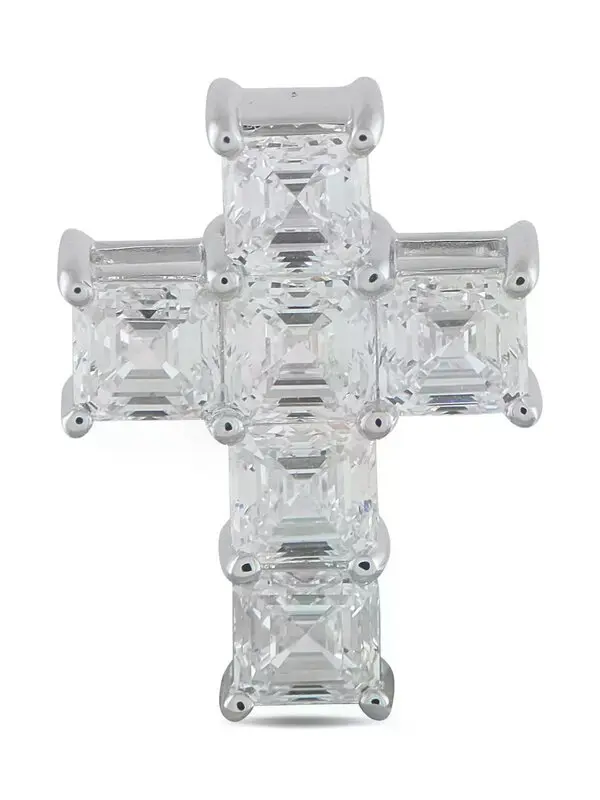 LB EXCLUSIVE Ascher-cut Diamond Cross Pendant - Silver