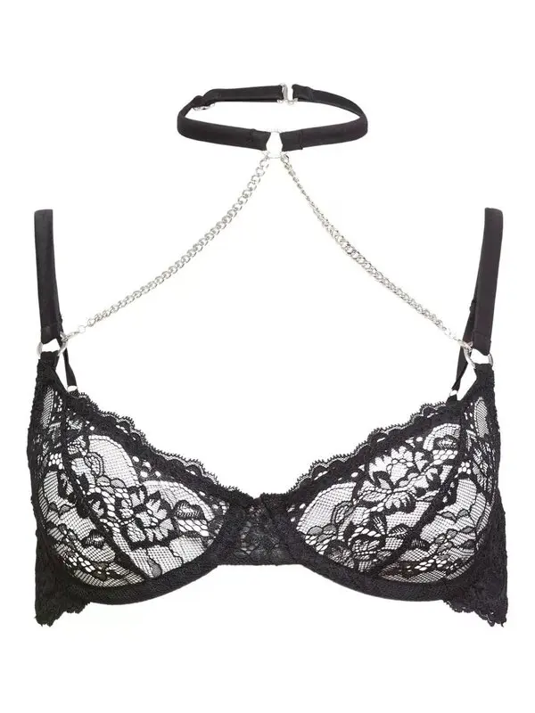 Fleur Du Mal Bianca Chain Lace Bra - Black