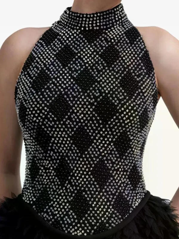 GEMY MAALOUF Beaded High-collar Feathered Dress