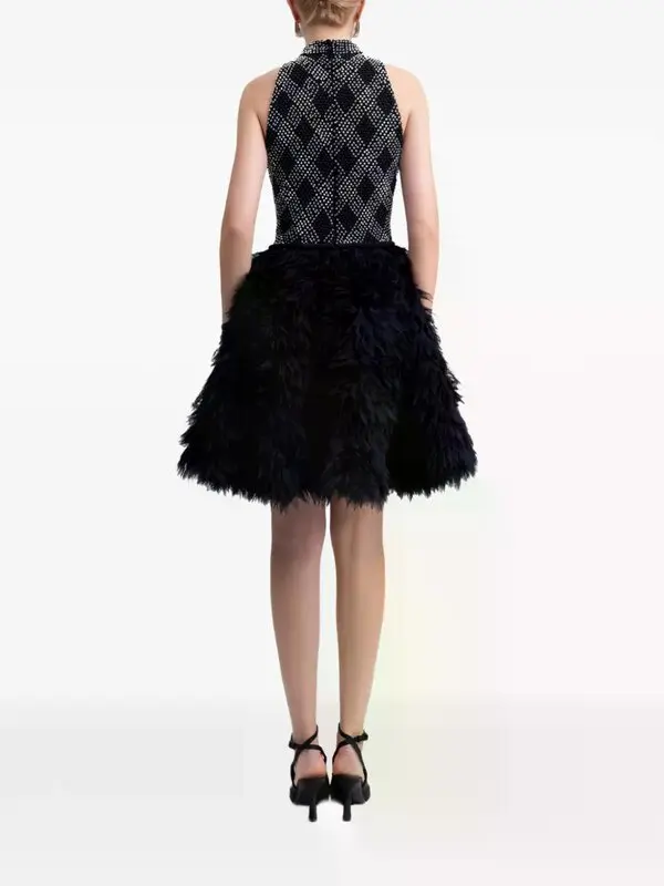 GEMY MAALOUF Beaded High-collar Feathered Dress