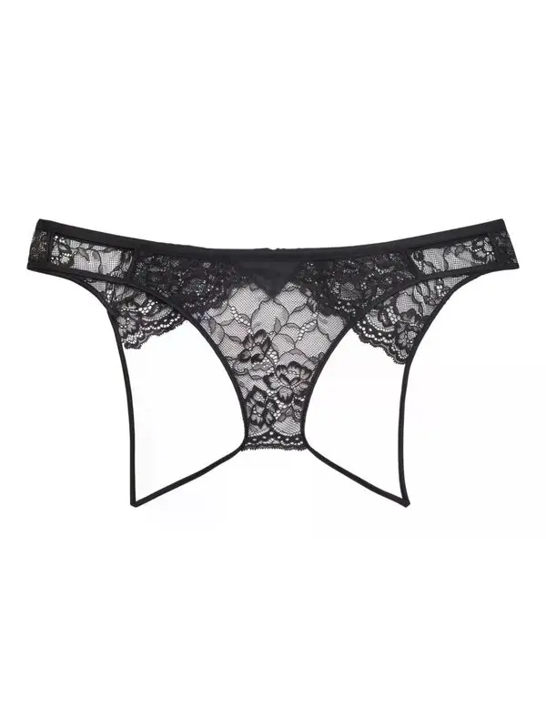 Fleur Du Mal Bianca Lace Ouvert Panty - Black