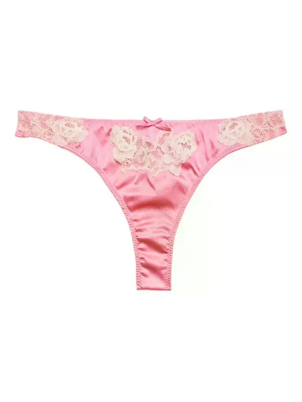 Fleur Du Mal Juliet Lace Bow Thong - Pink