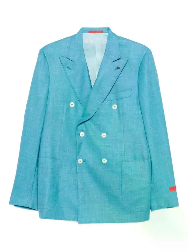 Isaia Double-breasted Blazer - Blue