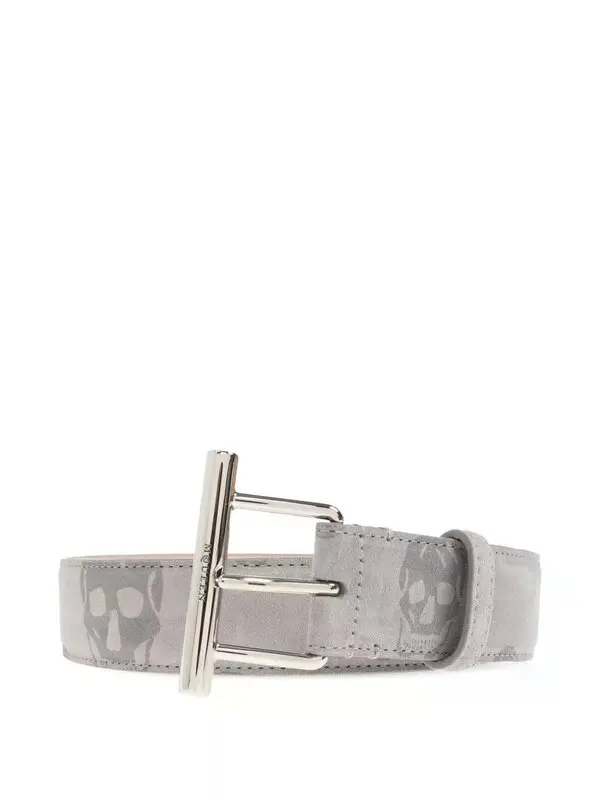 Alexander McQueen Skull-print Leather Belt - Grey