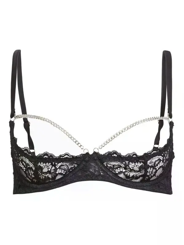 Fleur Du Mal Bianca Chain-detail Lace Bra - Black