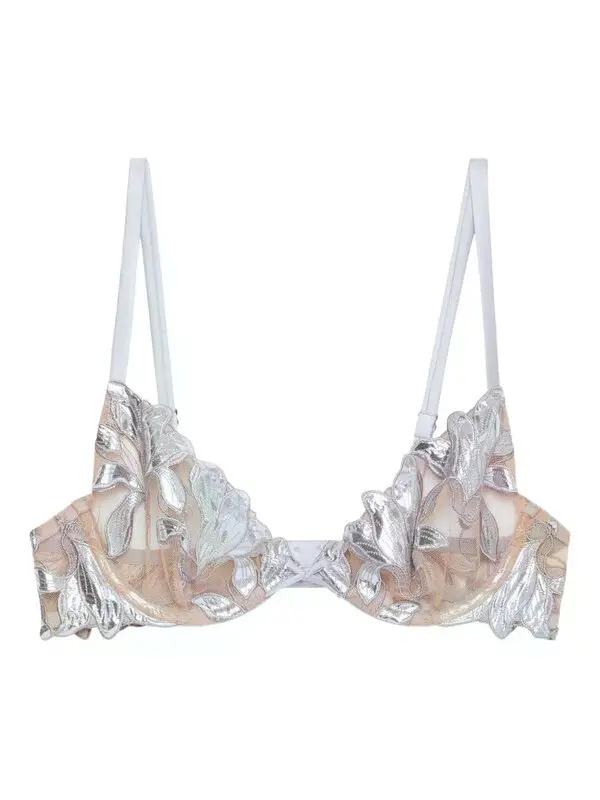 Fleur Du Mal Lily Embroidery Plunge Demi Bra - Grey