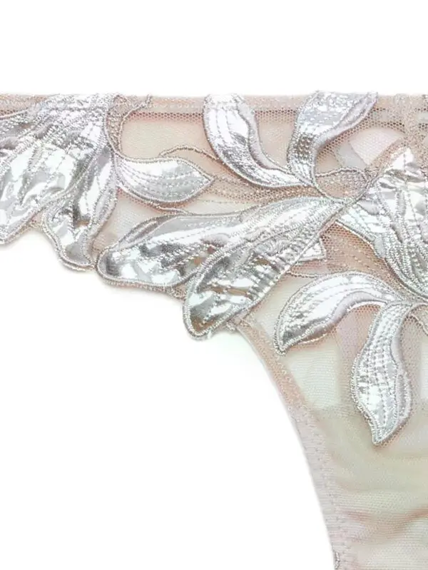 FLEUR DU MAL Lily Embroidery Hipster Thong - Grey