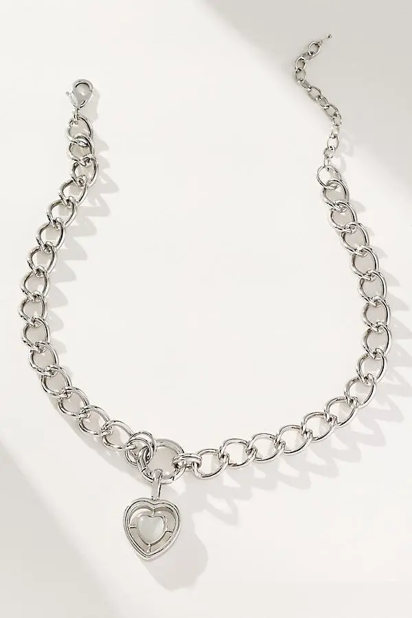 Anthropologie Chunky Heart Chain Necklace - Silver