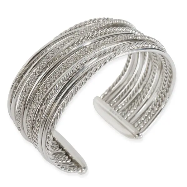 David Yurman Sterling Silver Diamond Crossover Cuff Bracelet