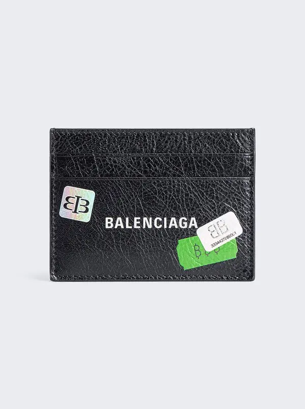 Balenciaga Card Holder With Printed Stickers - Black