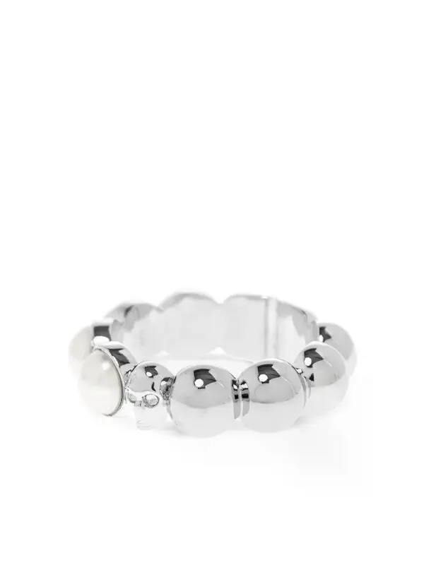 Alexander McQueen Skull And Pearl Ring - Silver