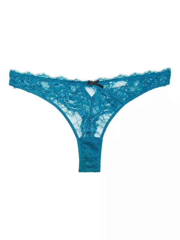 Fleur Du Mal Bianca Lace Bow Thong - Blue