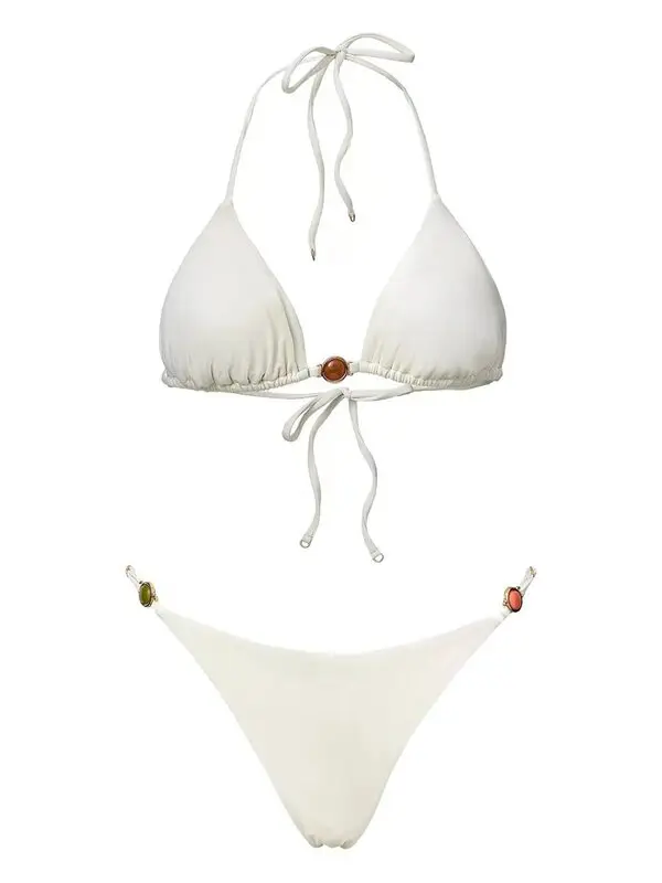 SOFIA ERHAN Embellished Triangle Bikini Set - White