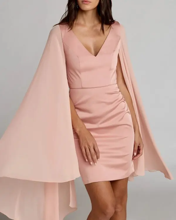 Mac Duggal V-neck Cape Sleeve Mini Dress