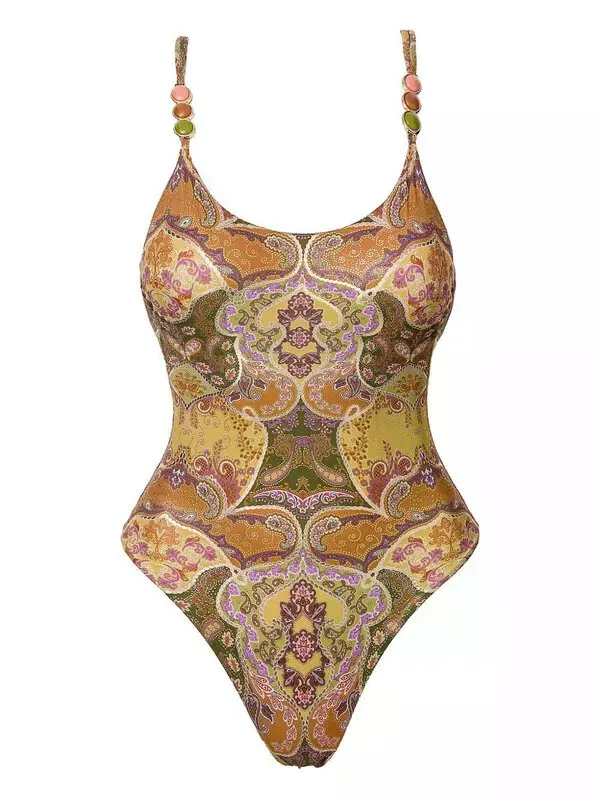 SOFIA ERHAN Aurelia Beaded Printed Swimsuit - Neutrals