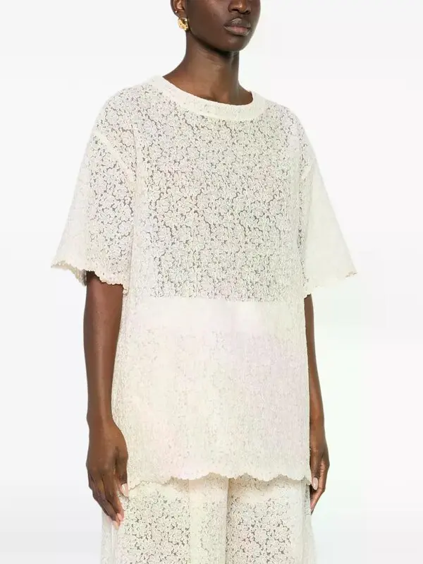 Ermanno Scervino Scalloped Lace Top - Neutrals