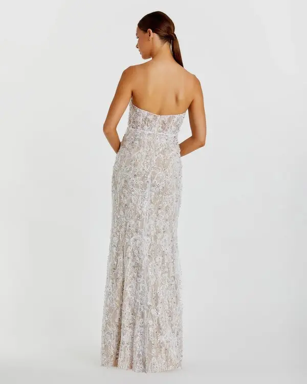 Mac Duggal Embellished Lace Strapless Bustier Gown - Neutral