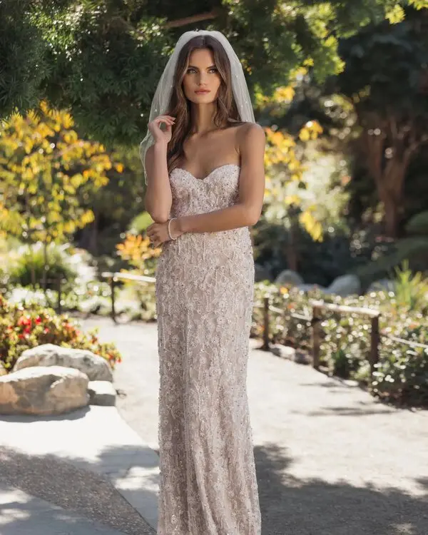 Mac Duggal Embellished Lace Strapless Bustier Gown - Neutral