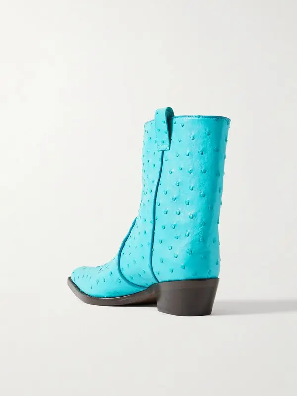 Khaite Clive Embroidered Ostrich Ankle Boots - Blue
