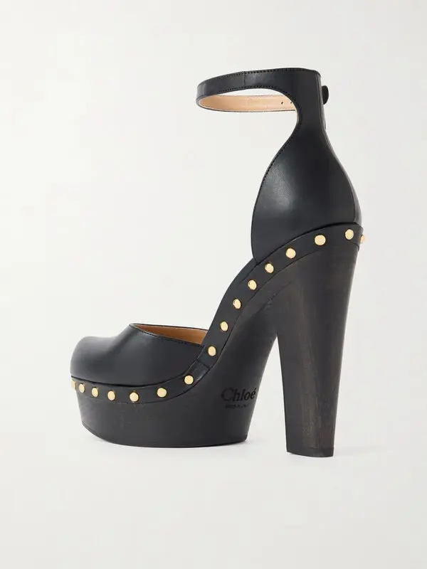 Chloé Lola Studded Leather Platform Pumps - Black