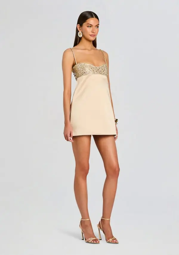 Retrofete Shyla Embellished Mini Dress - Macadamia