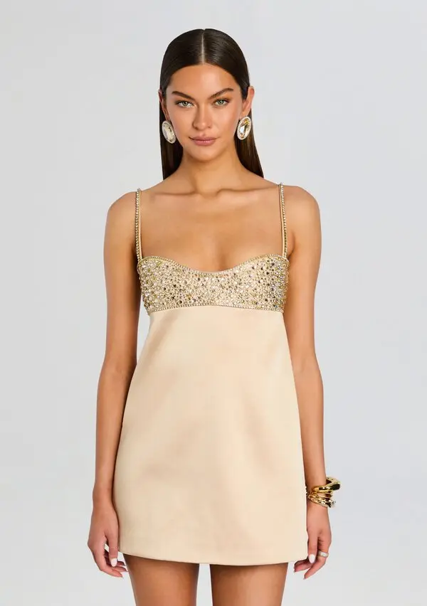 Retrofete Shyla Embellished Mini Dress - Macadamia