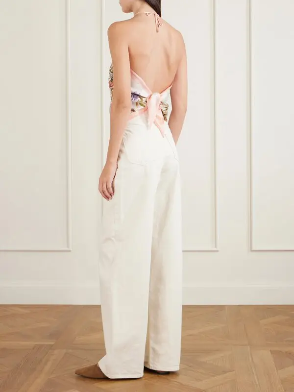 Etro Floral-print Silk-voile Halterneck Top