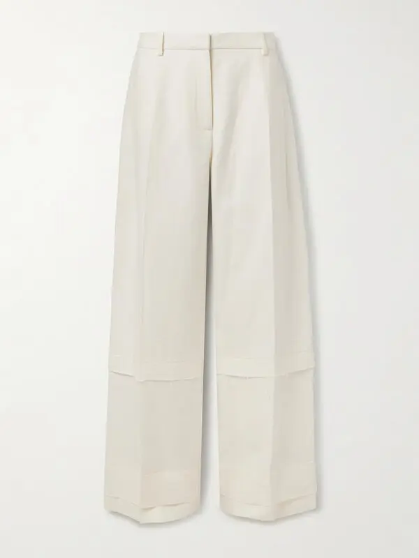 Khaite Linden Tiered Frayed Linen Pants - Neutrals