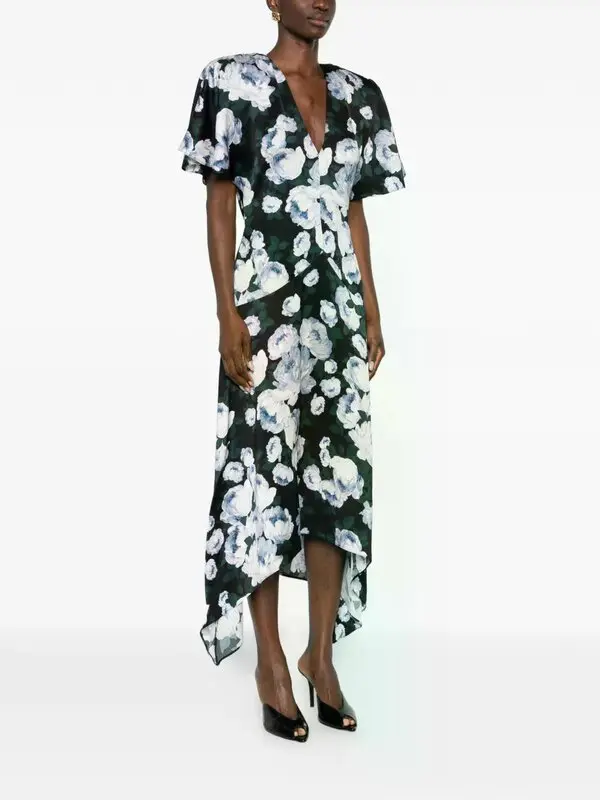 Stella McCartney Envers V-neck Floral Midi Dress - Black