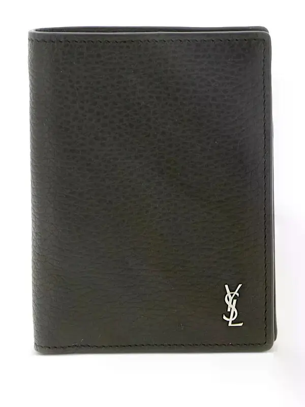 Saint Laurent Tiny Cassandre Metal Logo Card Holder - Brown