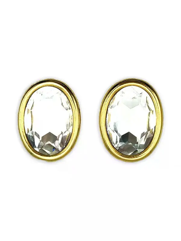 JENNIFER GIBSON JEWELLERY 1980s Oval Crystal Headlamp Earrings - Gold
