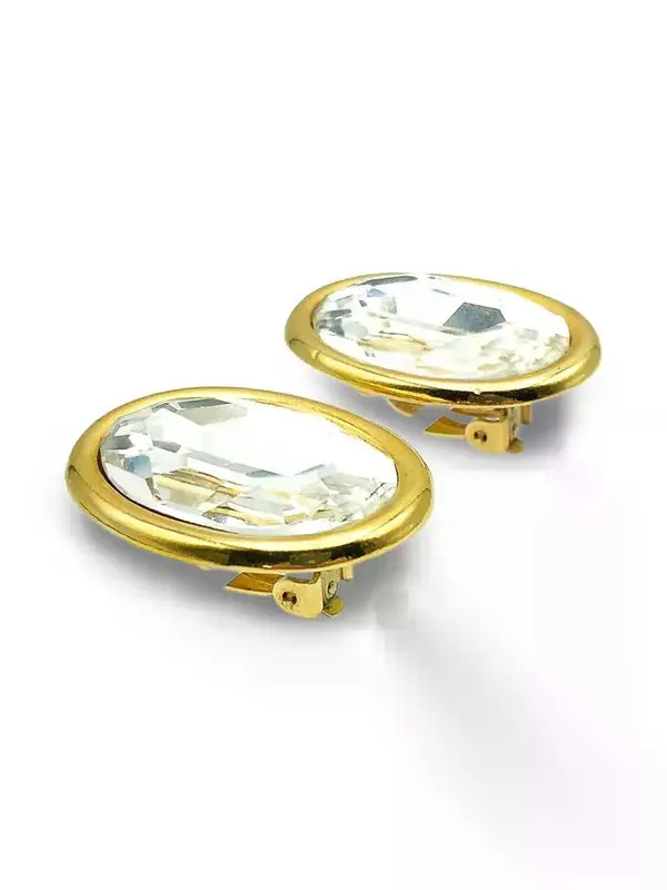 JENNIFER GIBSON JEWELLERY 1980s Oval Crystal Headlamp Earrings