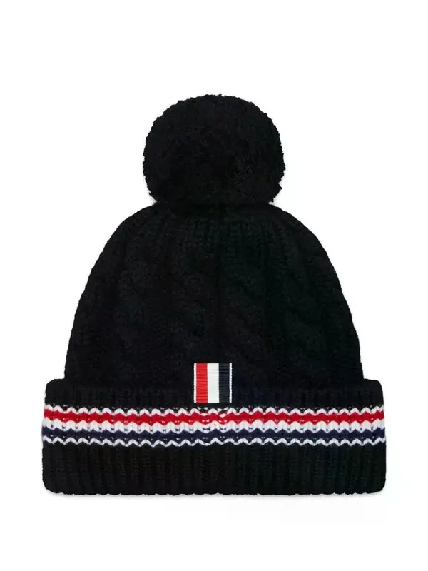 Thom Browne Cable-stitch Pompom Beanie - Black