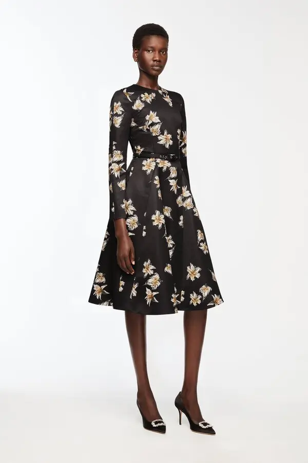 EMILIA WICKSTEAD Printed Taffeta Faille Midi Dress - Yellow