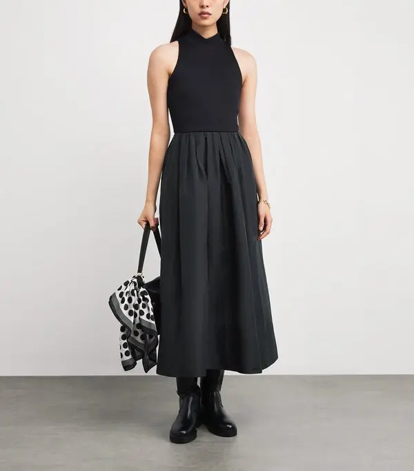 Maje Rib-knit Taffeta Midi Dress