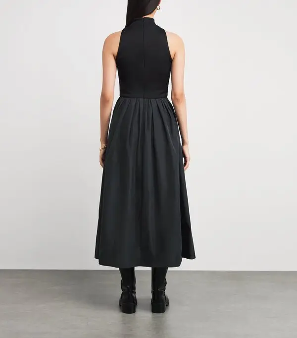 Maje Rib-knit Taffeta Midi Dress