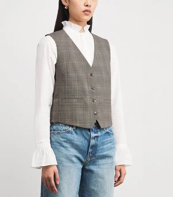 Maje Wool-blend Check Sleeveless Waistcoat - Black