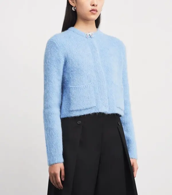 Maje Cropped Alpaca-blend Cardigan With Jewel Bow - Blue